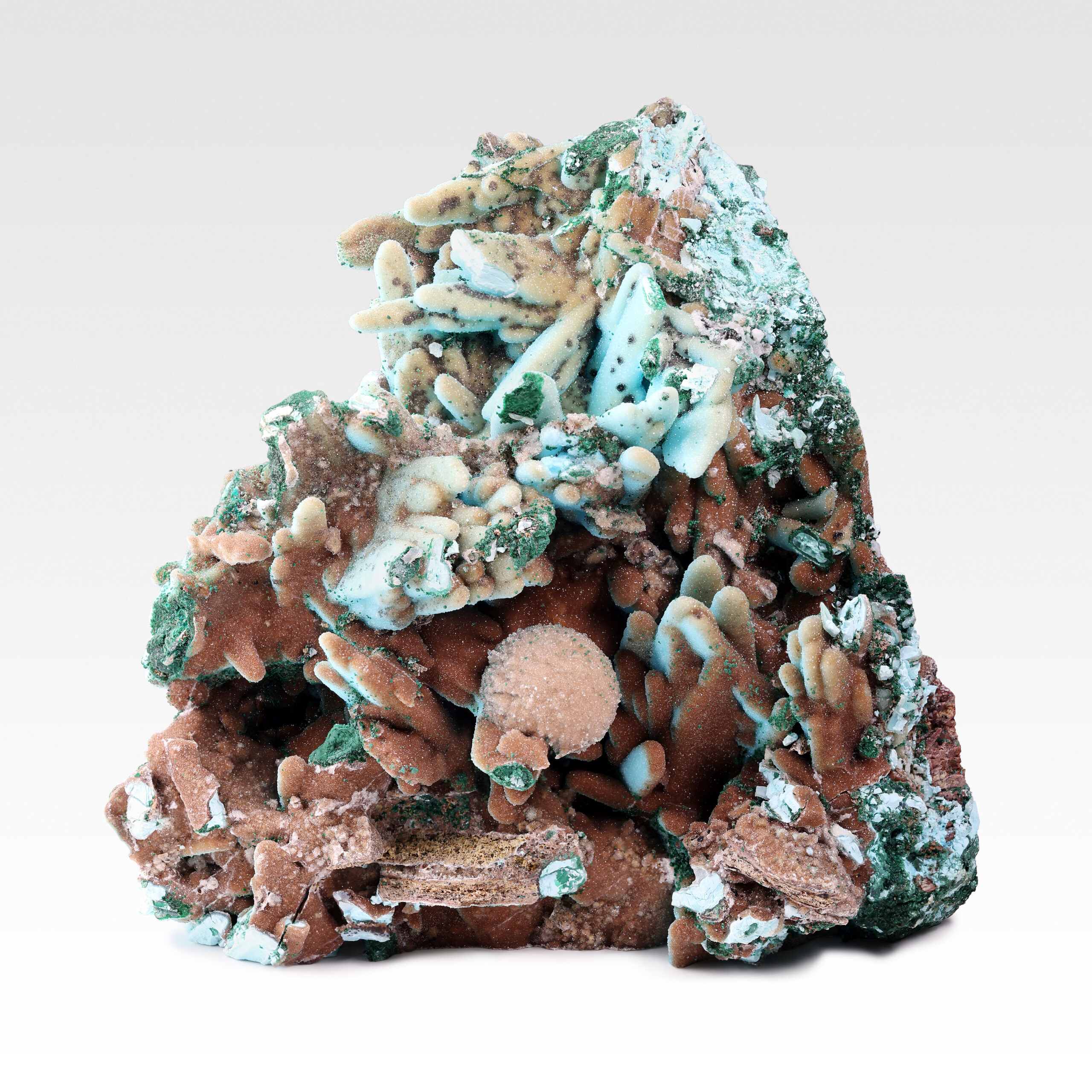 Quartz on Chrysocolla after Malachite after Gypsum: Tenke mine, Tenke-Fungurume Area, Lualaba ...