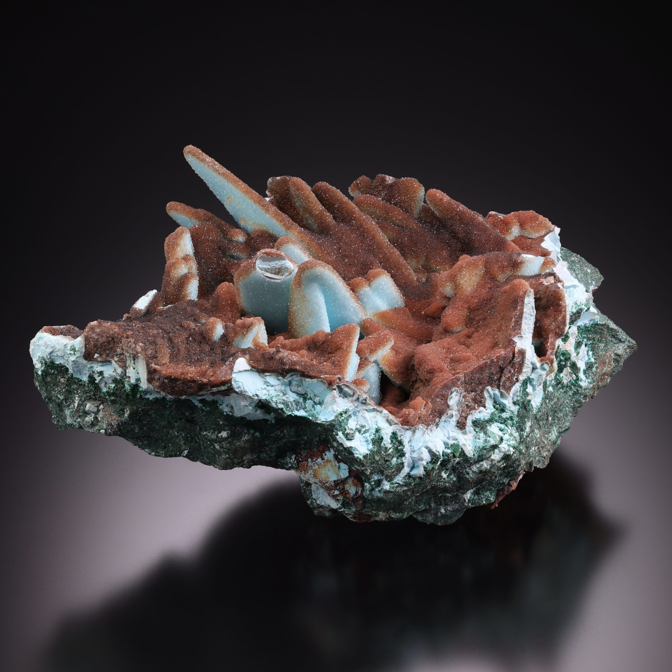 Quartz on Chrysocolla after Malachite after Gypsum: Tenke mine, Tenke-Fungurume Area, Lualaba ...
