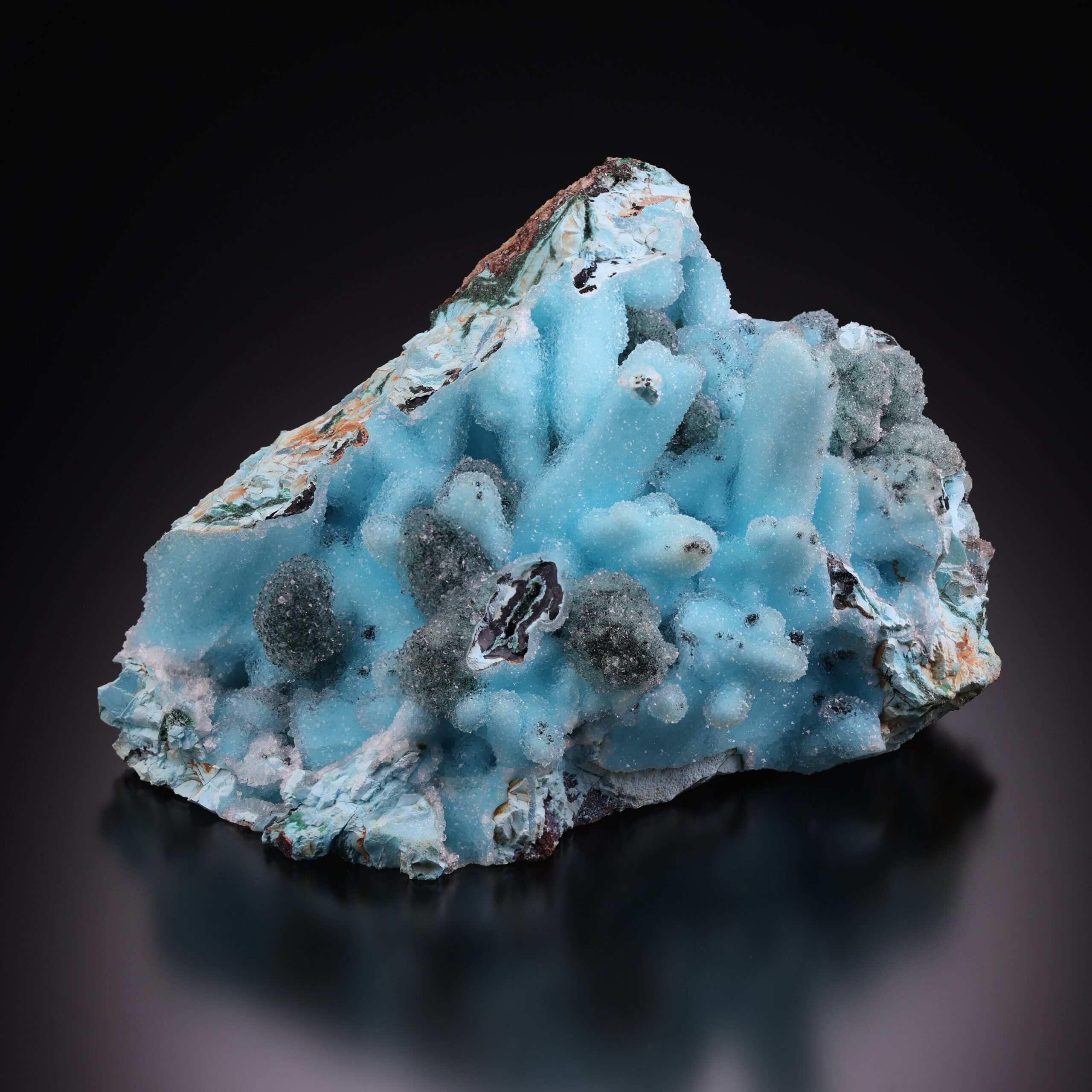 Quartz on Chrysocolla after Malachite after Gypsum: Tenke mine, Tenke-Fungurume Area, Lualaba ...