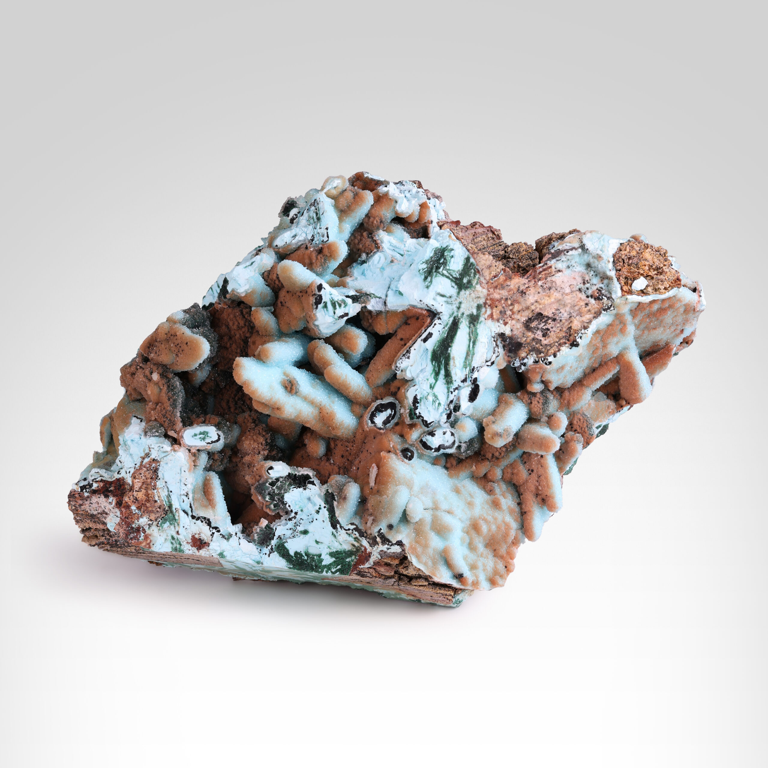 Quartz on Chrysocolla after Malachite after Gypsum: Tenke mine, Tenke-Fungurume Area, Lualaba ...