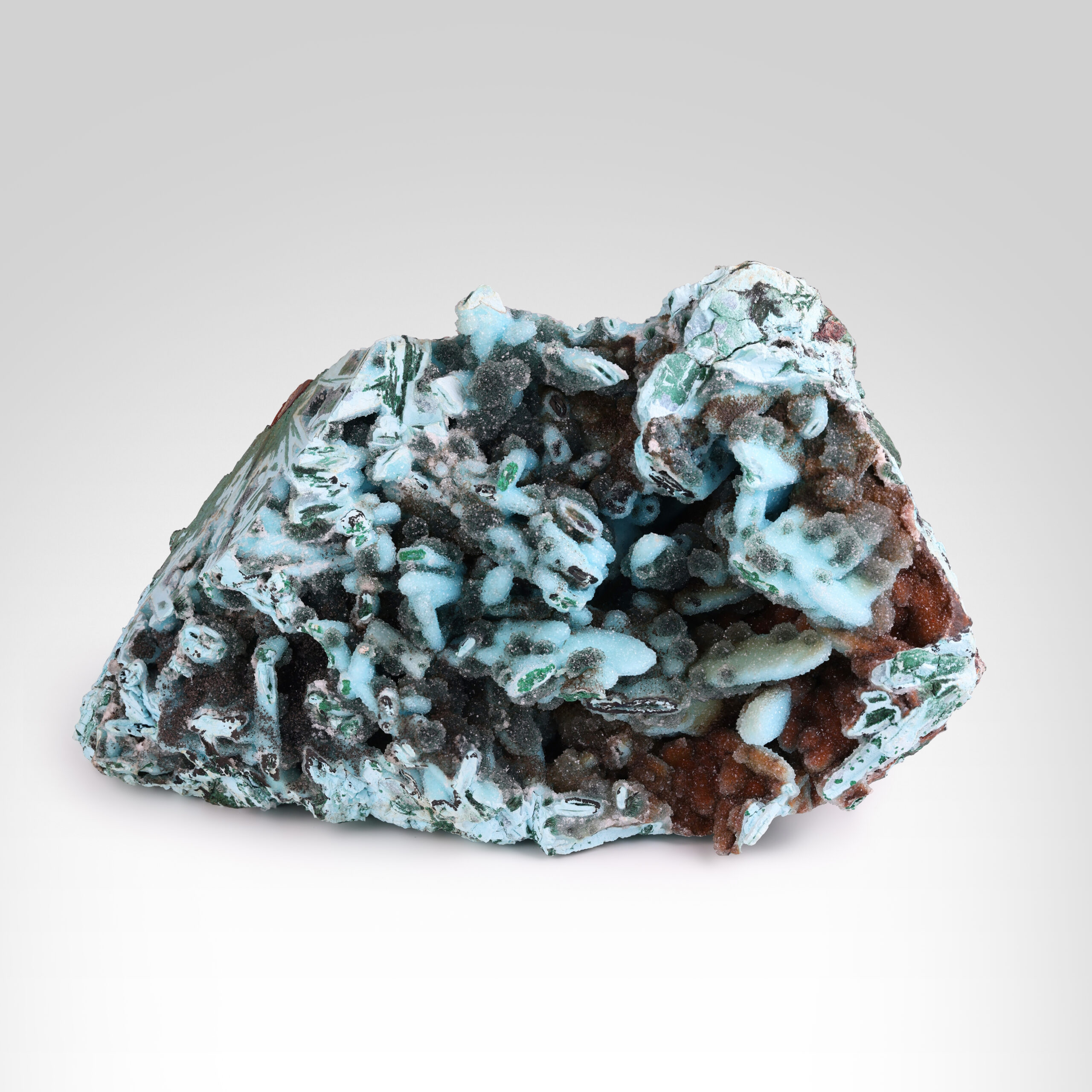 Quartz on Chrysocolla after Malachite after Gypsum: Tenke mine, Tenke-Fungurume Area, Lualaba ...