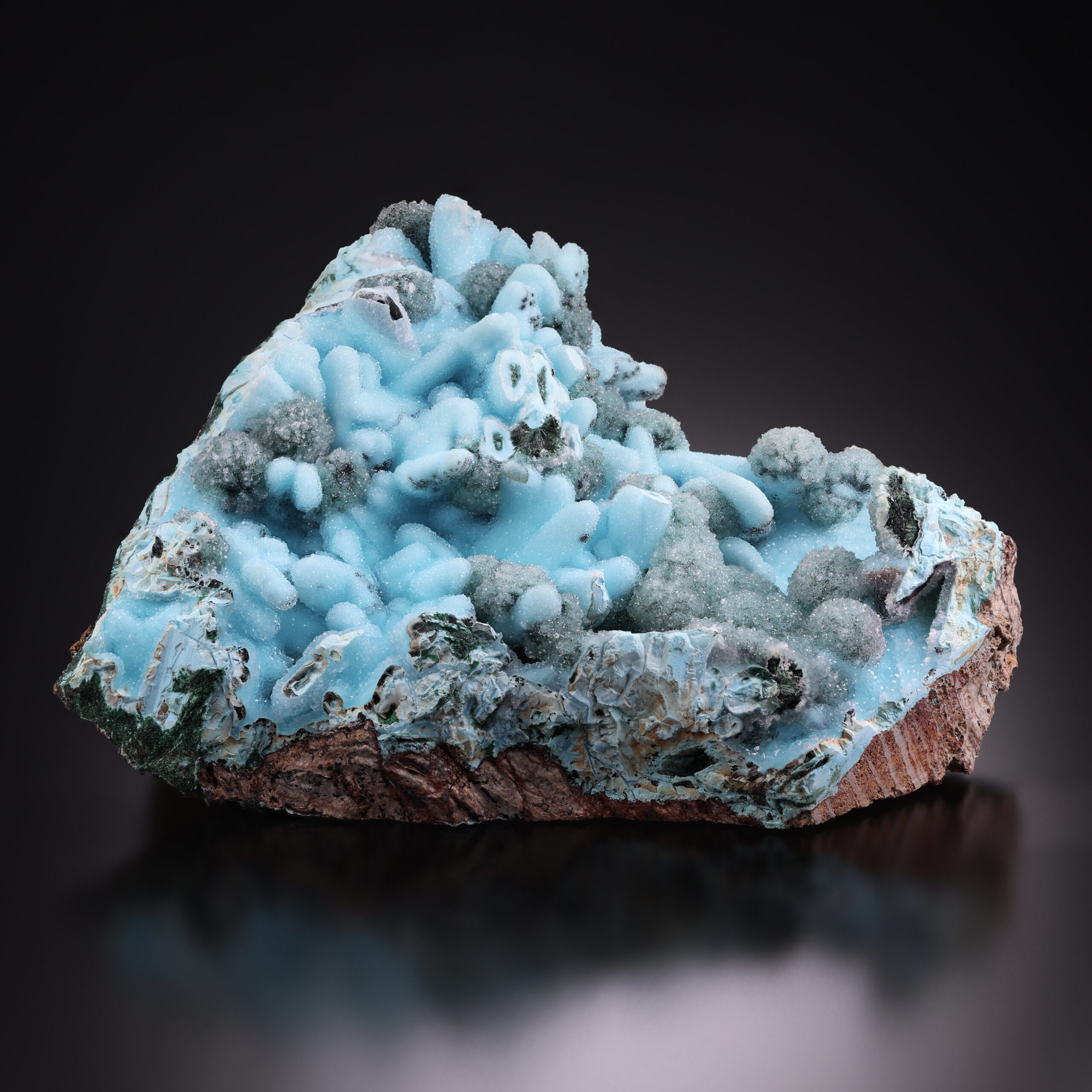 Quartz on Chrysocolla after Malachite after Gypsum: Tenke mine, Tenke-Fungurume Area, Lualaba ...